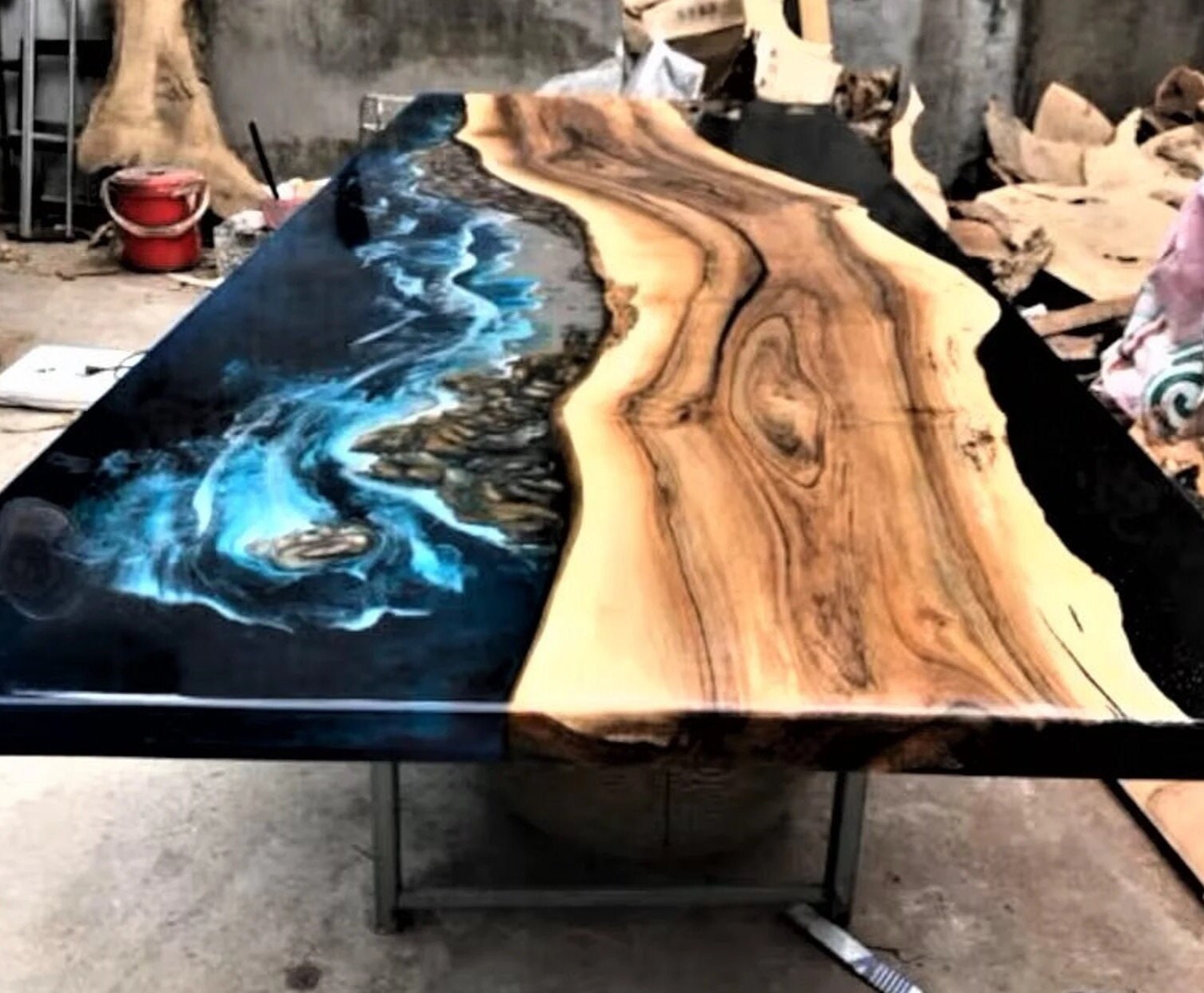 30x72 Ocean Wave Epoxy Resin Dining Table Wooden Live Edge Walnut ...