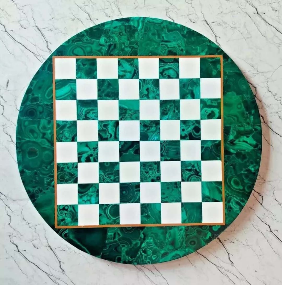 12 Round Malachite and Green Chess Board Modern Chess Board With Chess ...