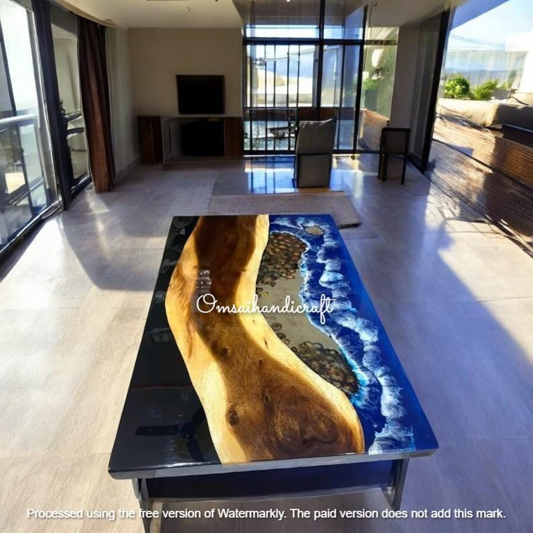 Ocean Wave Epoxy Resin Table: Handmade Walnut Desk - Etsy