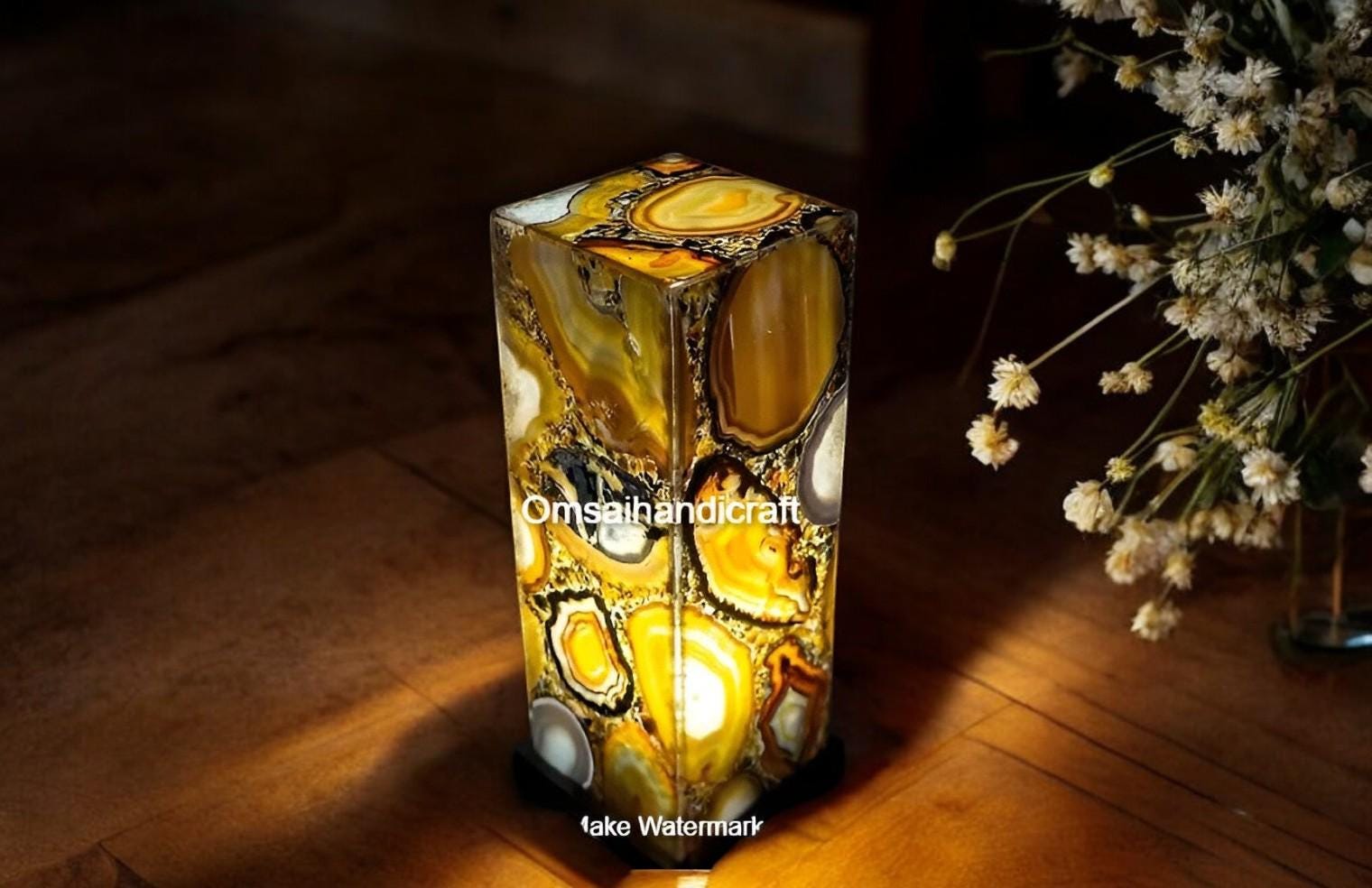 Yellow Agate Stone Lamp: Geode Crystal Accent Light - Etsy