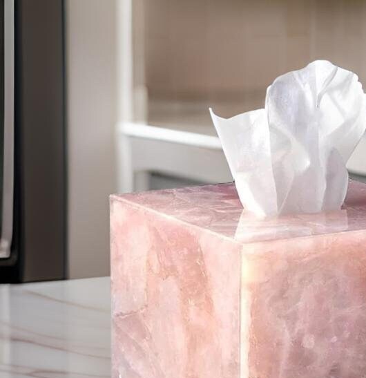 Handmade Rose Quartz Stone Tissue Box Cover: Elegant Home Decor - Etsy