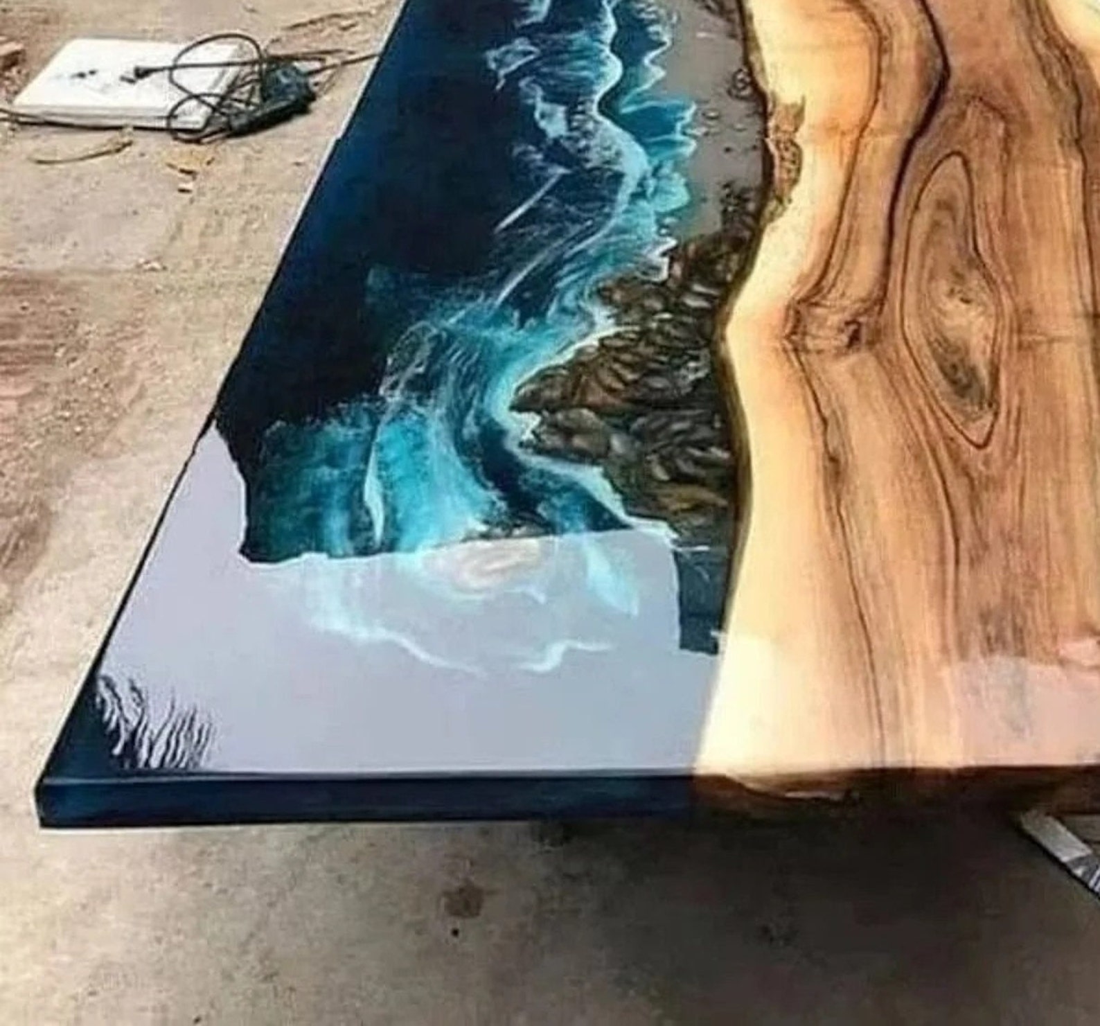 30x72 Ocean Wave Epoxy Resin Dining Table Wooden Live Edge Walnut ...