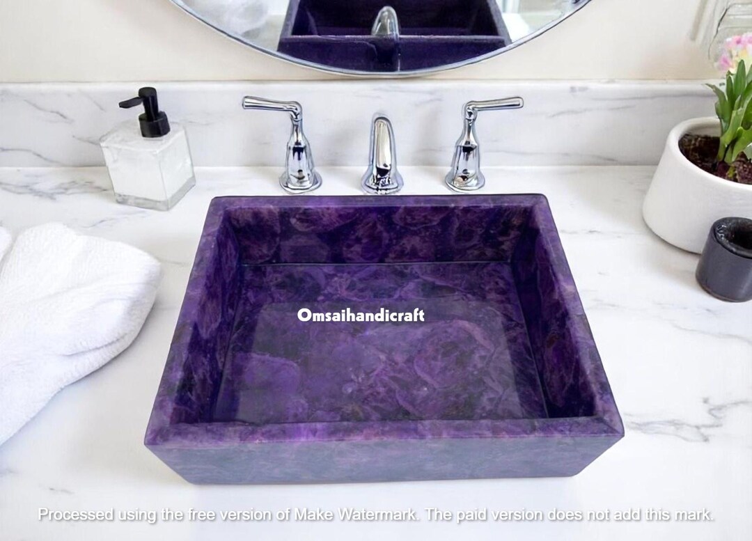Handmade Rectangle Amethyst Bathroom Sink: Elegant Stone Basin - Etsy