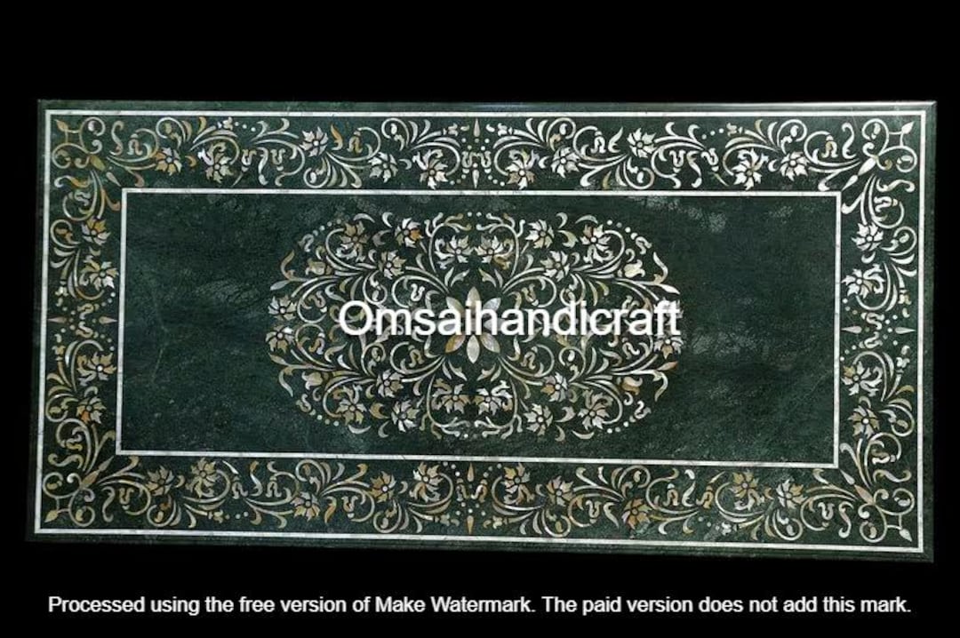 Green Marble Table Top: Mother of Pearl Inlay, Handmade - Etsy