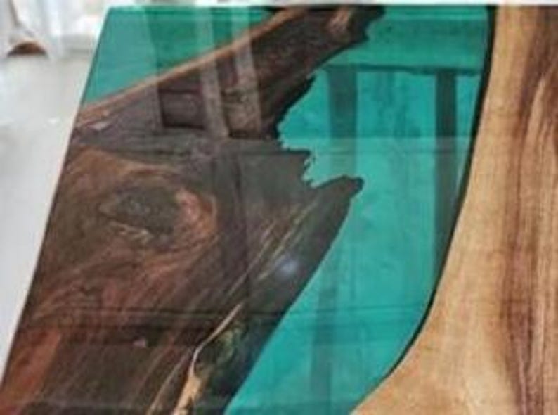 Custom Live Edge Wood Table: Clear Green Epoxy Resin, Modern Furniture ...