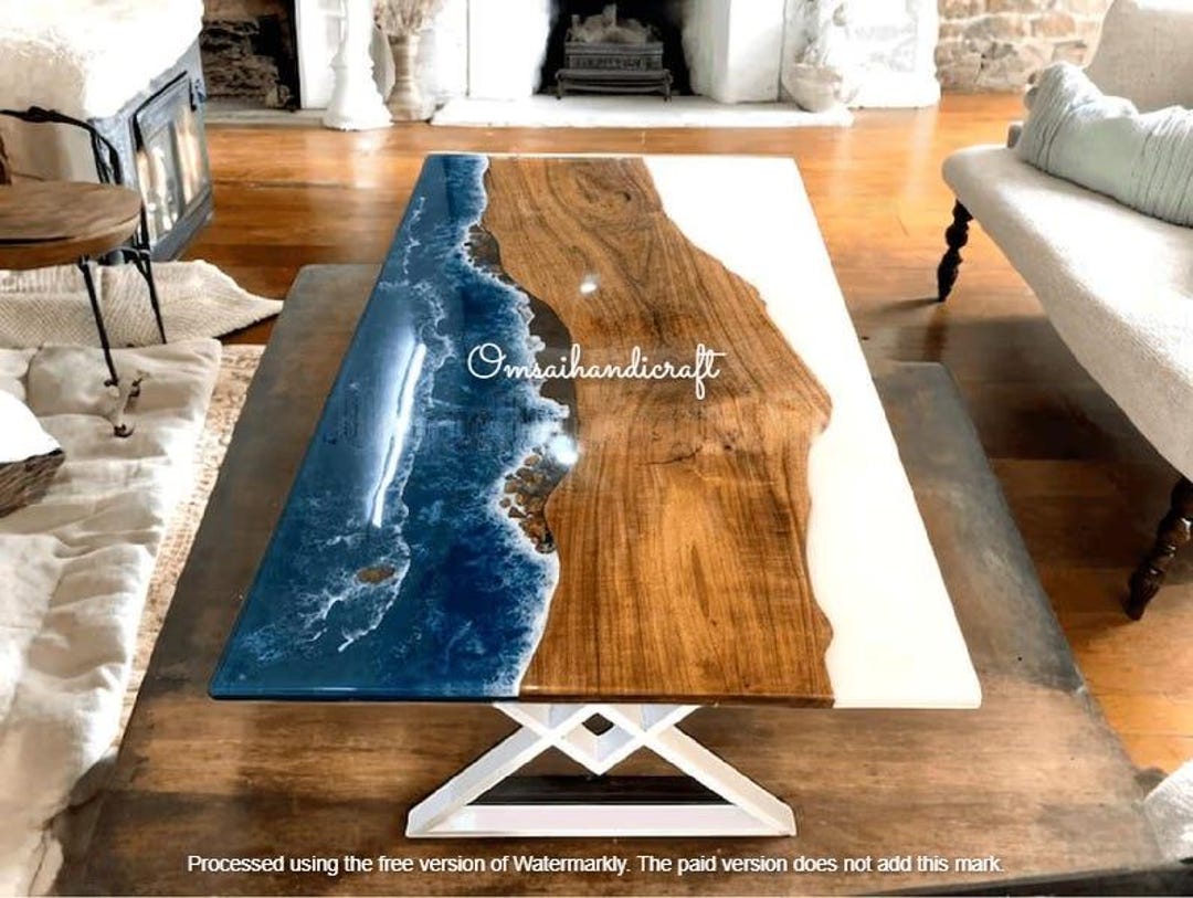 Ocean Wave Epoxy Resin Table: Live Edge Walnut, Custom Stand - Etsy