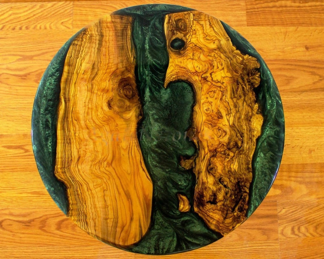 24 Green Epoxy Resin Kitchen Slab Furniture Top Modern Art Coffee Table Acacia Wooden Handmade