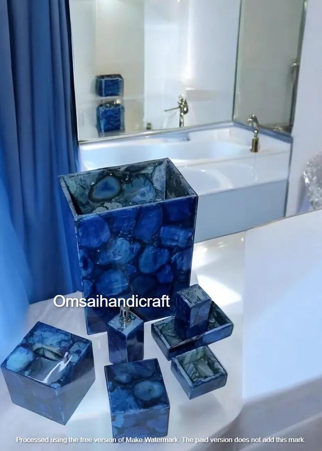Elegant Agate Stone Bathroom Set of 7 Pieces Featuring Soap Dispenser ...