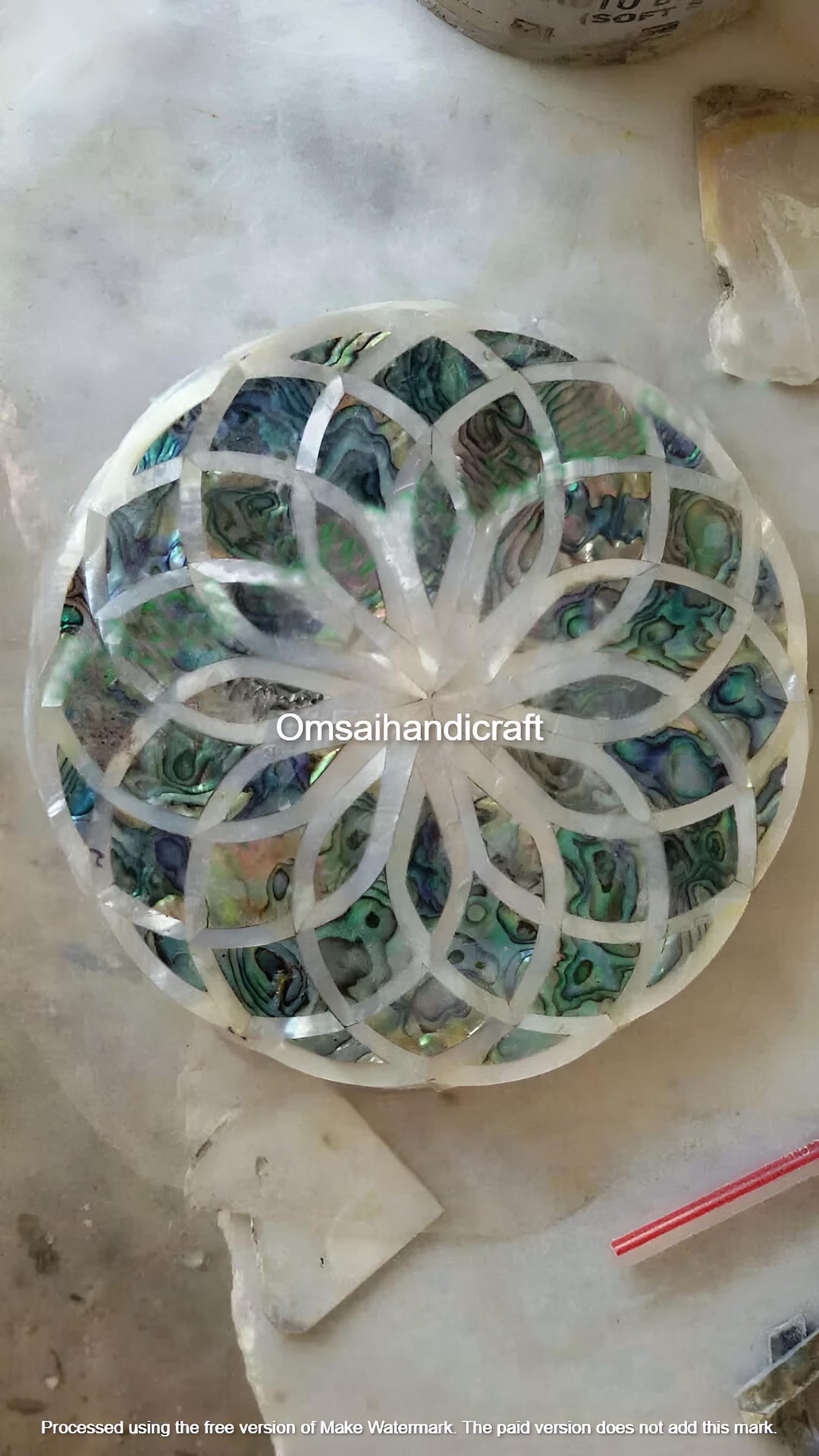 Handmade White Marble Table Top: Abalone Shell Inlay, Center Sofa ...