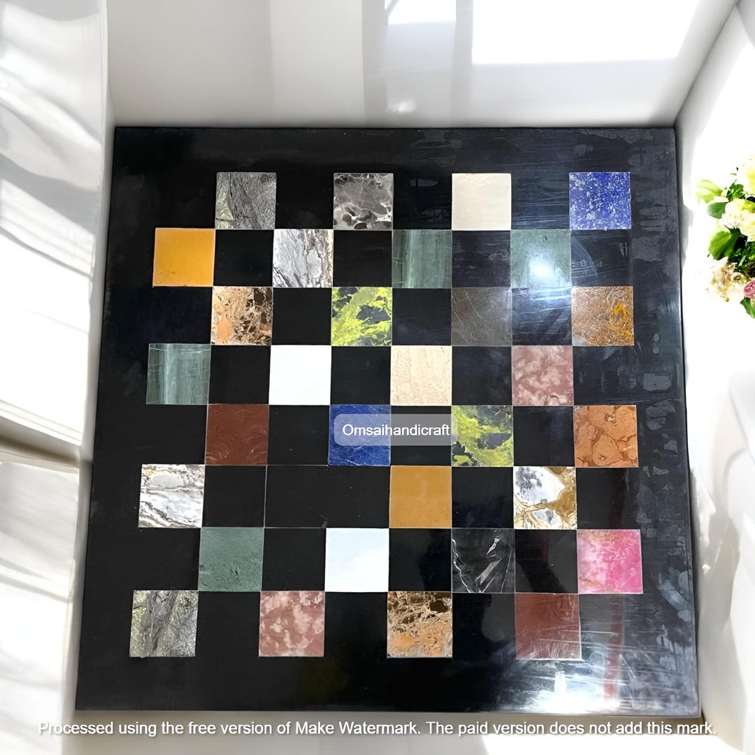 Black Marble and Gemstone Chess Board – Unique Inlay Work With Semi ...