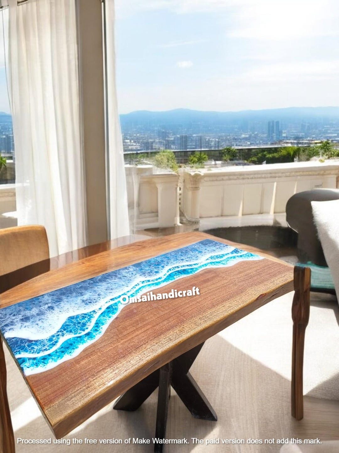 Epoxy Resin Ocean Dining Table: Live Edge Wood, Coastal Decor - Etsy