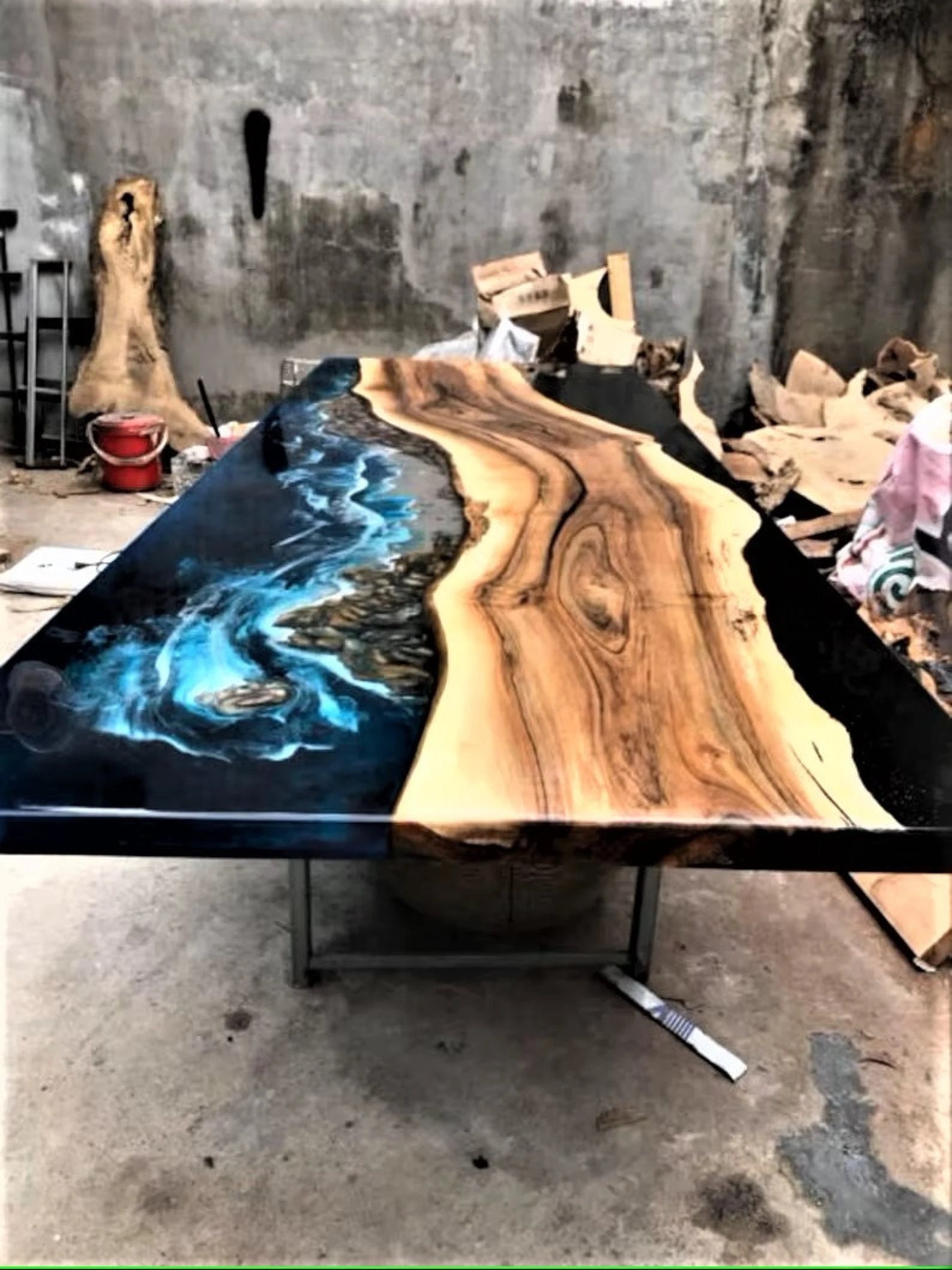 30x72 Ocean Wave Epoxy Resin Dining Table Wooden Live Edge Walnut ...