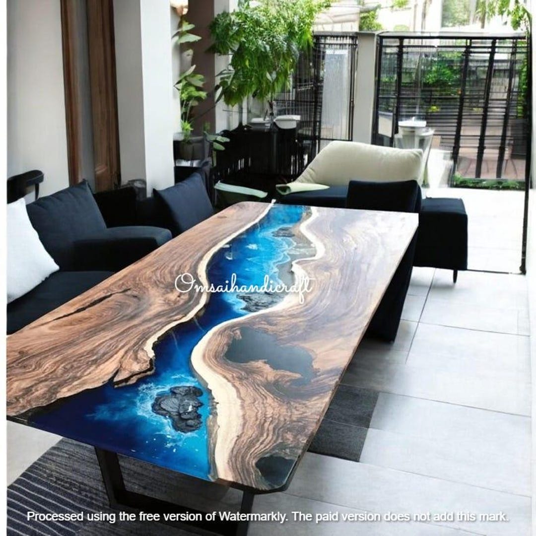 Custom Epoxy Ocean Wave Dining Table Modern Resin and Wood Design for ...