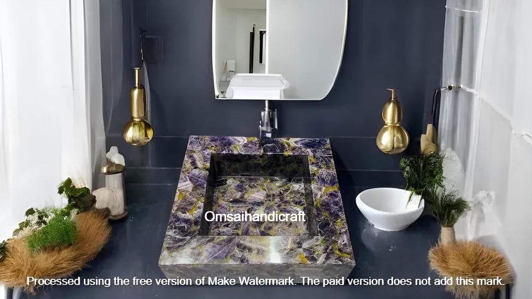 Amethyst Stone Wash Basin Kitchen Sink Handmade Countertop Golden ...