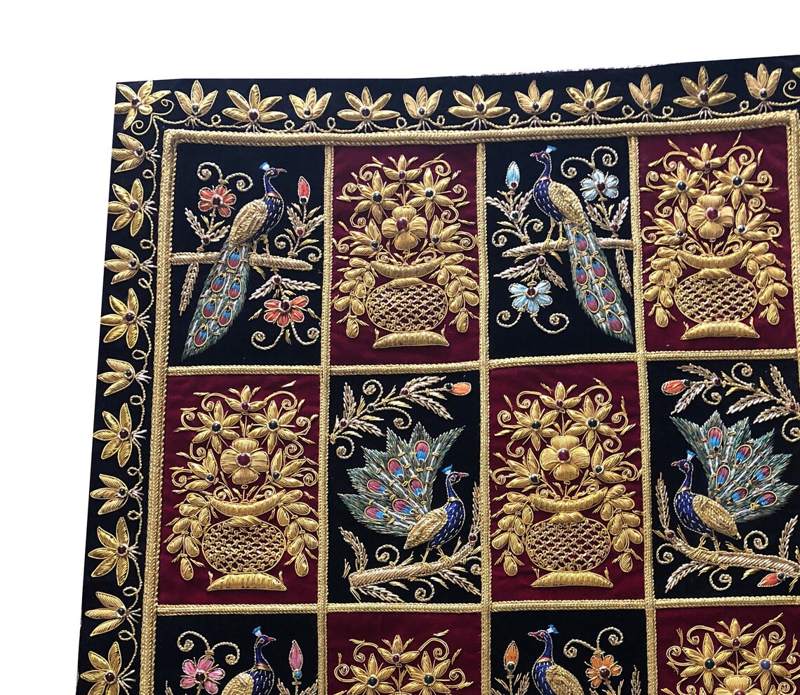 36x24 Exquisite Zardozi Art Embroidery Wall Hanging, Jewel-inlaid ...