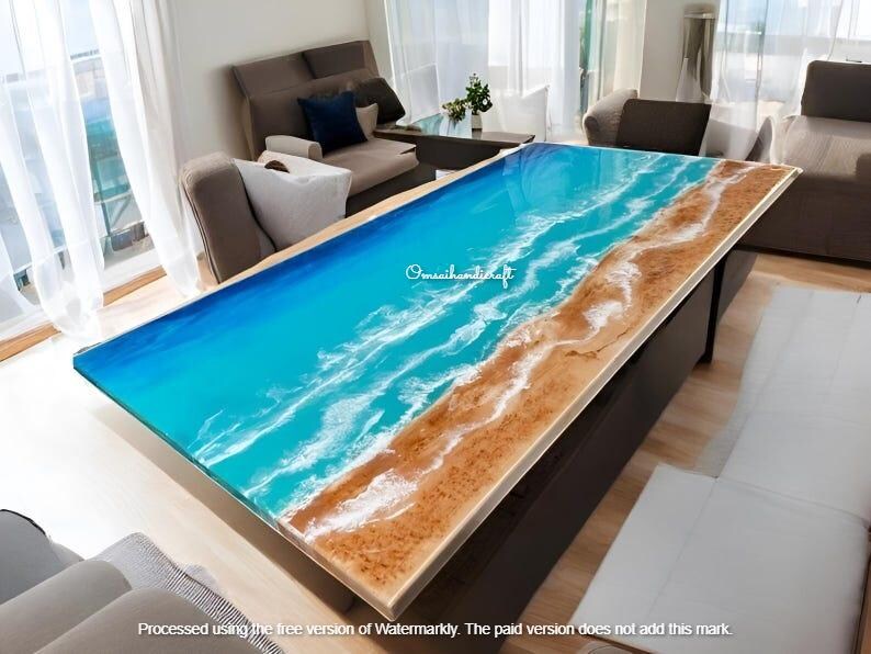 Ocean Wave Epoxy Resin Dining Table: Handmade Live Edge Wood - Etsy