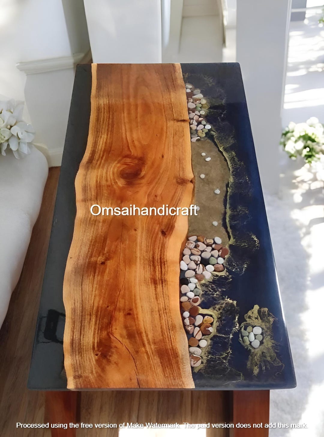 Handmade Acacia Wood & Ocean Blue Epoxy River Table - Etsy