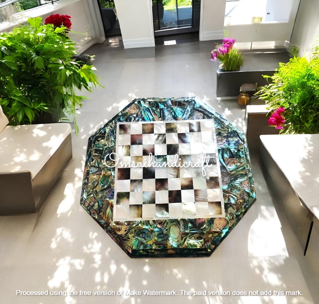 Handcrafted Abalone Shell Chess Table Top: 15" Marble Inlay - Etsy