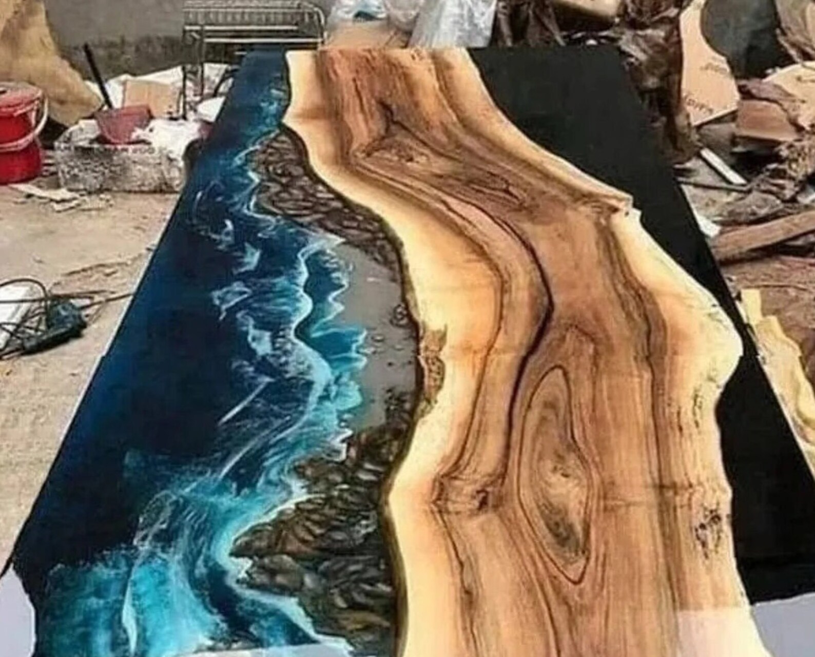 30x72 Ocean Wave Epoxy Resin Dining Table Wooden Live Edge Walnut ...