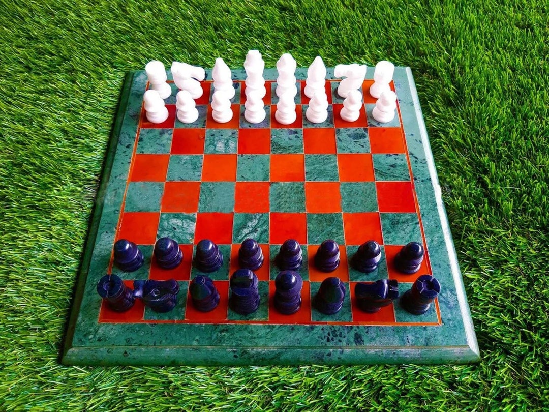 Malachite Stone Chess Board Set Inlaid Game Top Quality Marble Classic ...