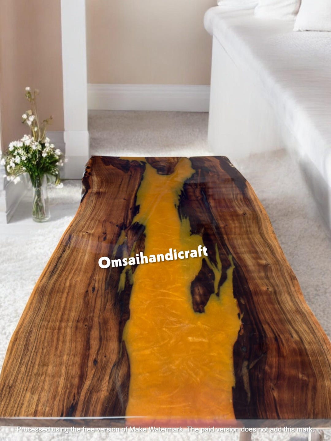 Handmade Live Edge Walnut Epoxy Resin Table: Custom Kitchen Furniture ...
