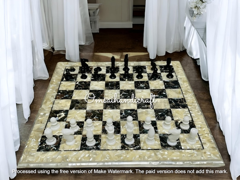 24" Mother of Pearl Stone Chess Board Premium Luxury Chess Set ...