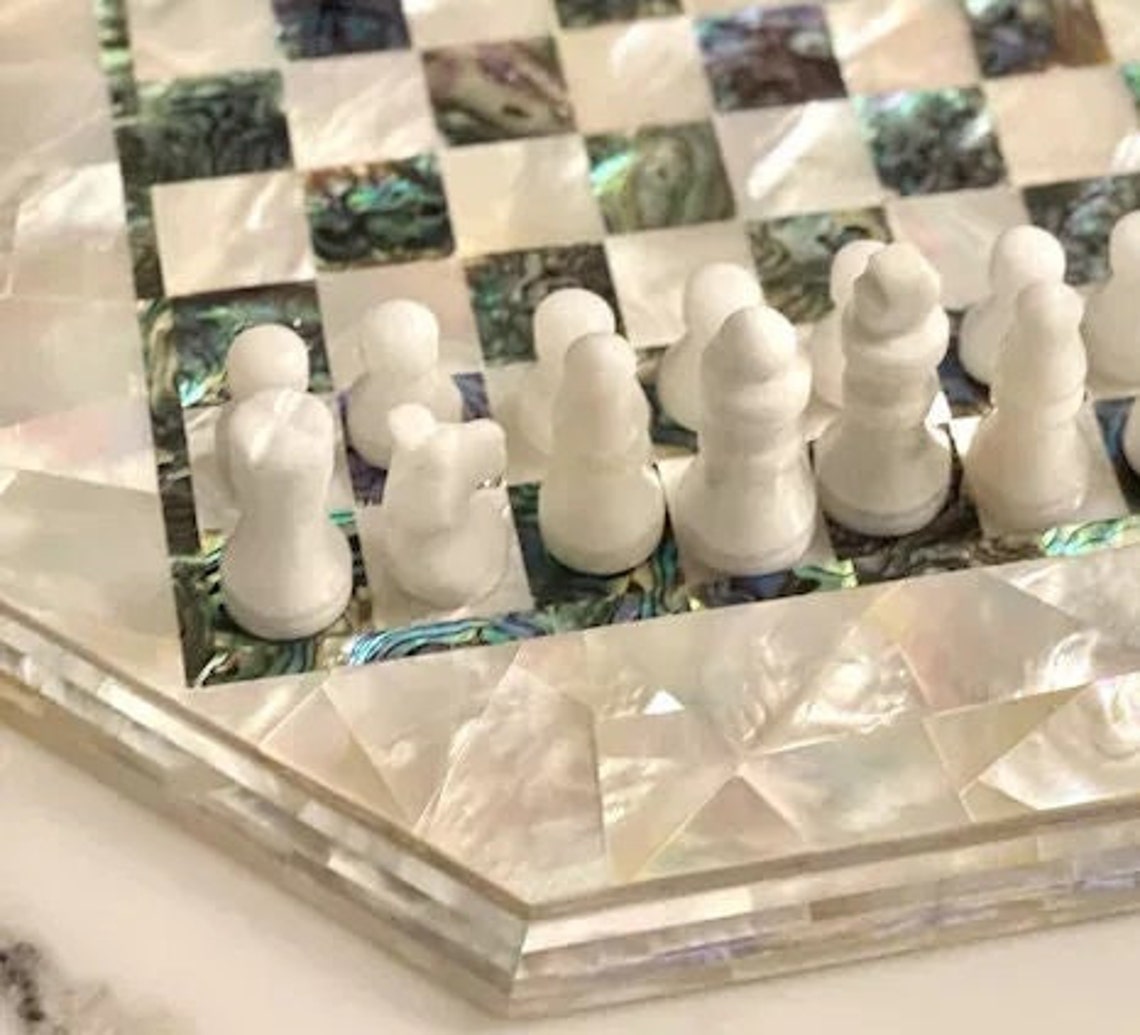 15 Marble Chess Top Table With Abalone Shell Inlay Stone Mosaic Arts ...