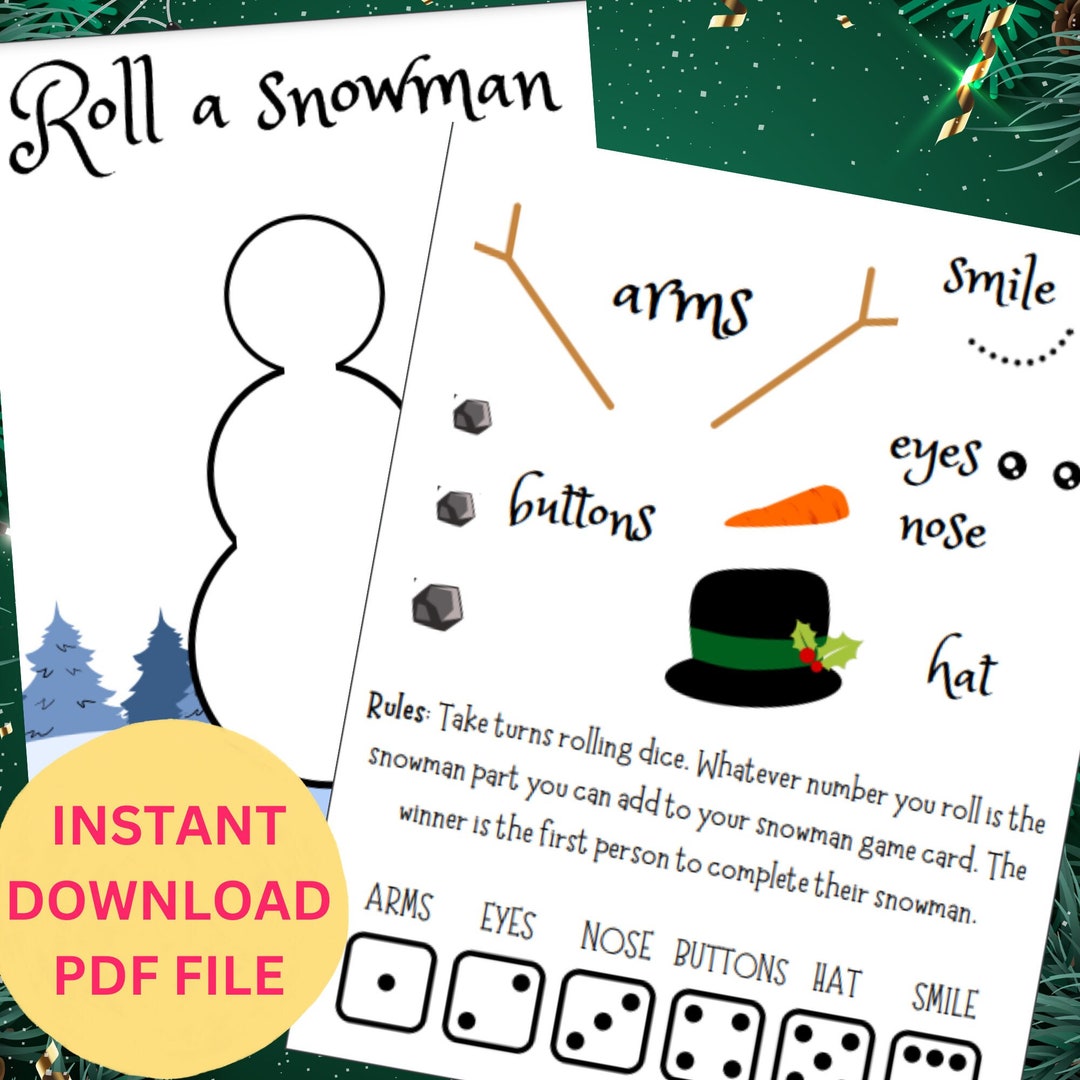 Roll a Snowman Christmas Game Printable Christmas Game Build a Snowman ...