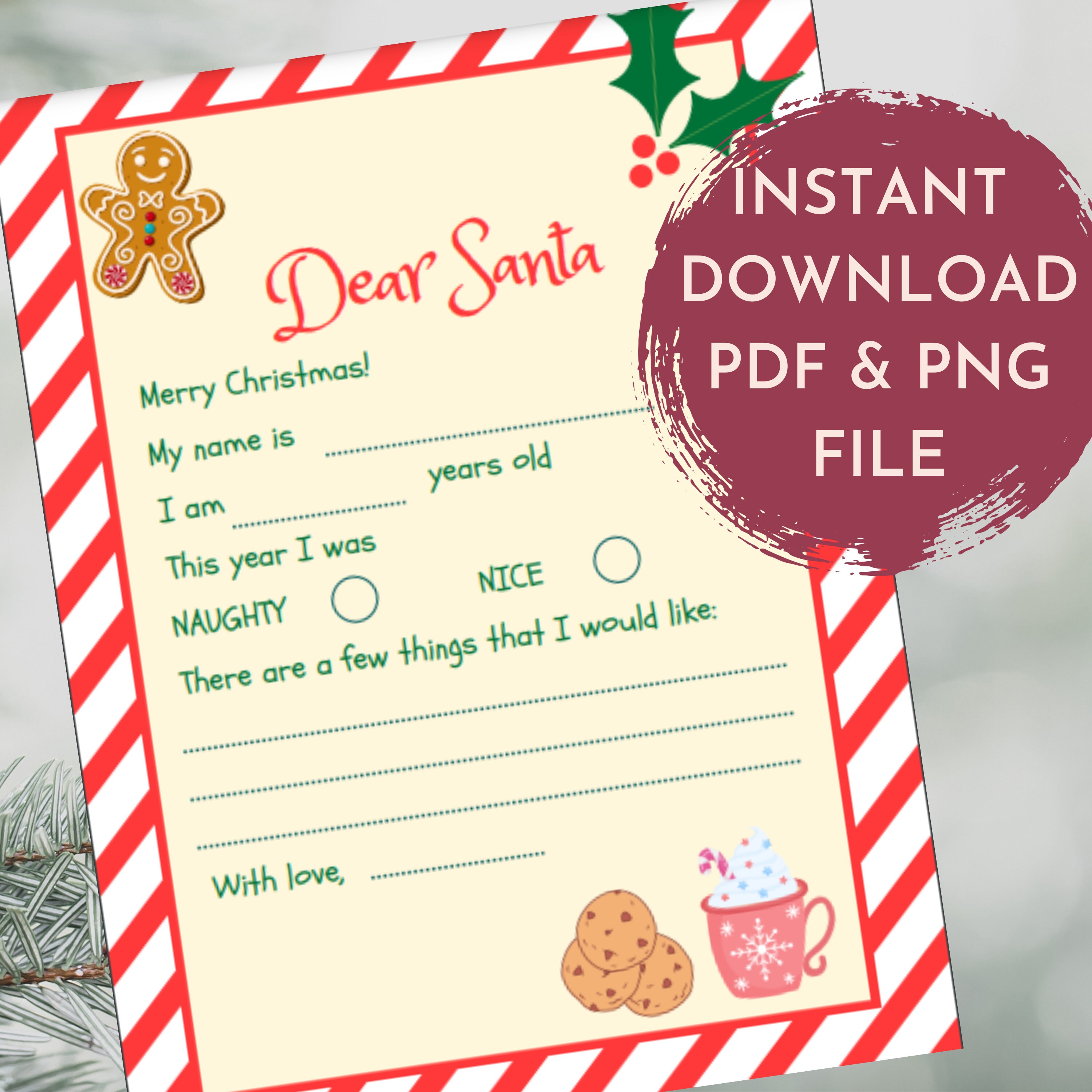 Letter to Santa PRINTABLE / Kids Letter to Santa / Santa Letter ...