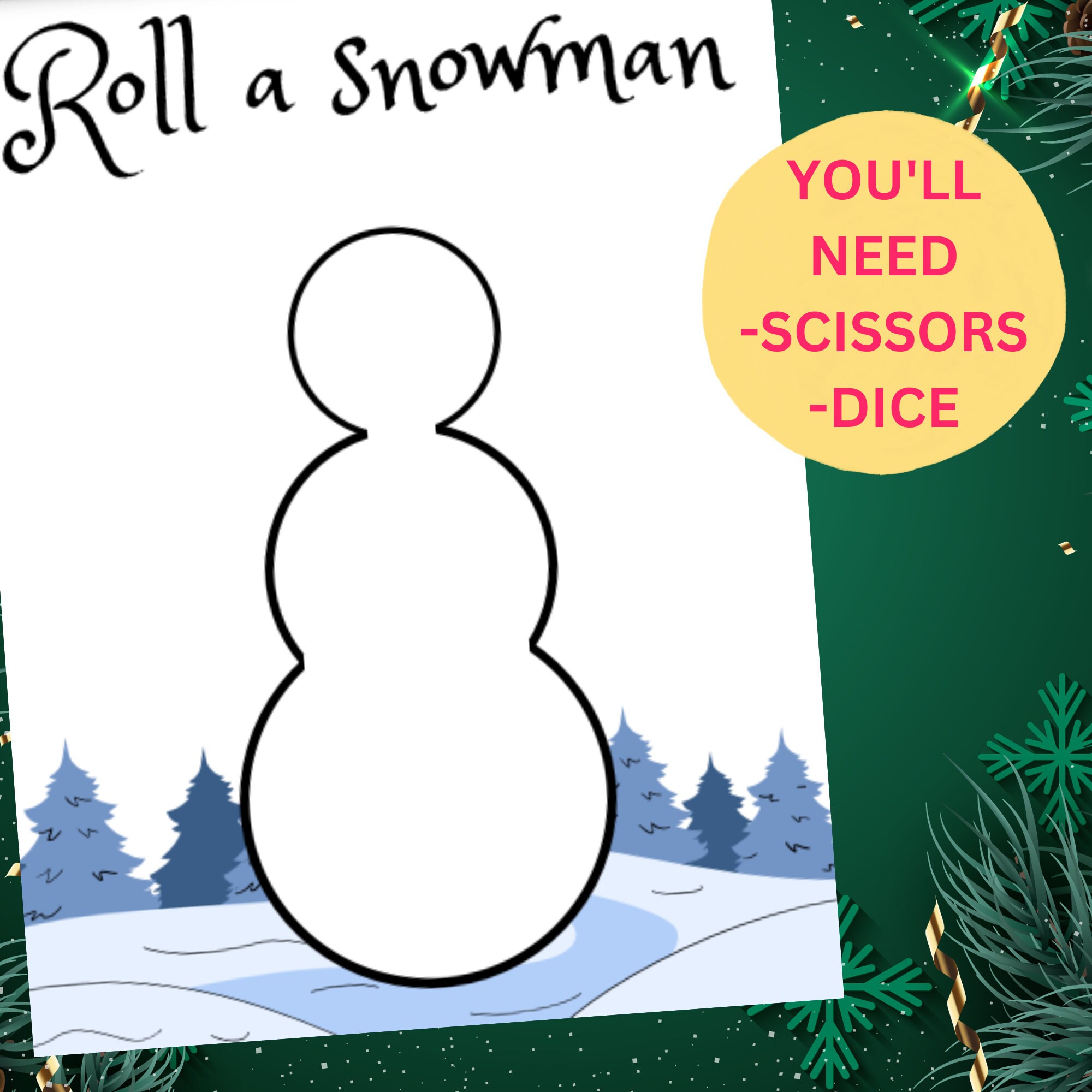 Roll a Snowman Christmas Game Printable Christmas Game Build a Snowman ...