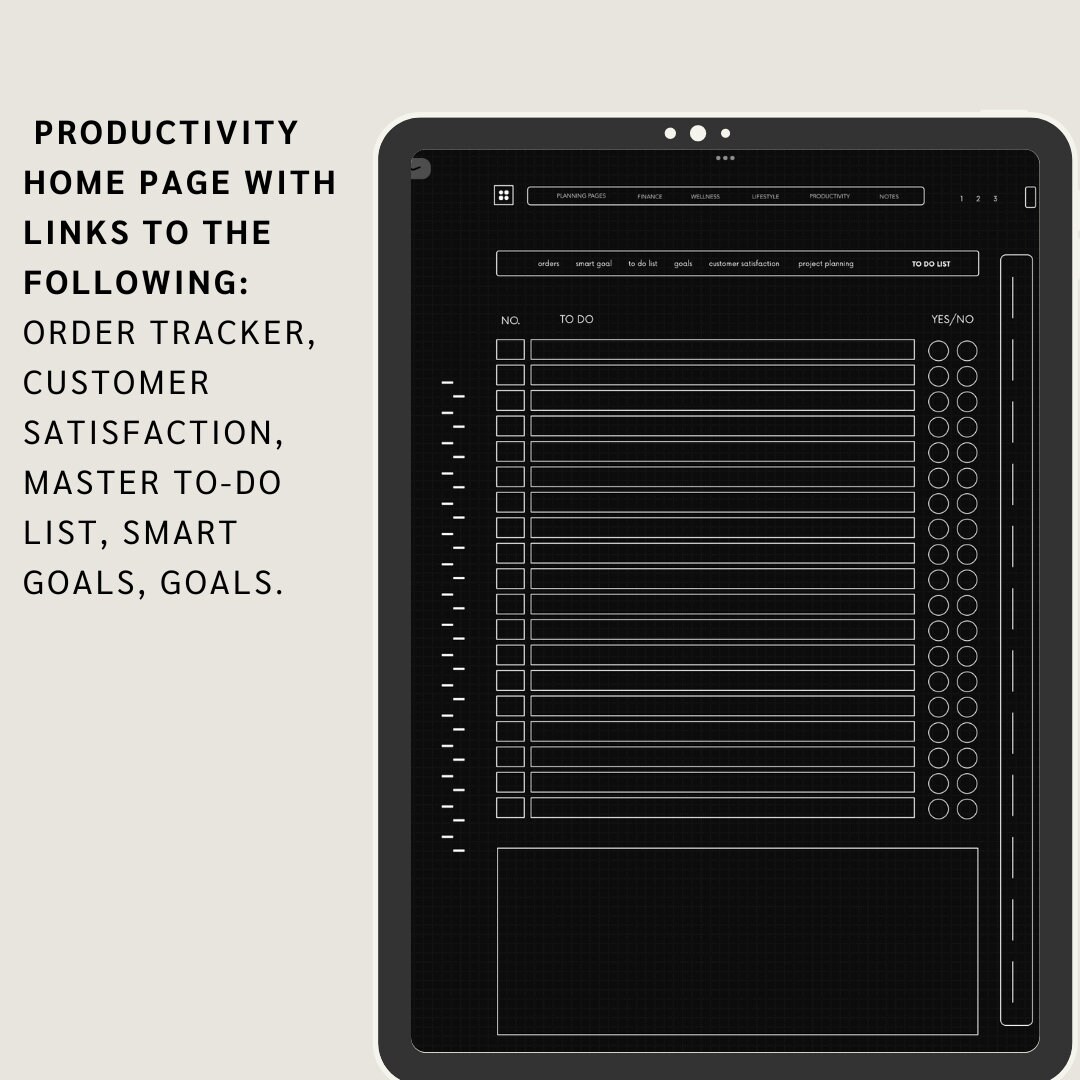Digital Vertical Black Undated Planner 2023-2024 50,000 Hyperlinks DARK ...