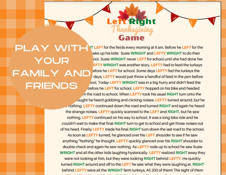 Thanksgiving Left Right Game, 2023 Thanksgiving Game, Group Game ...