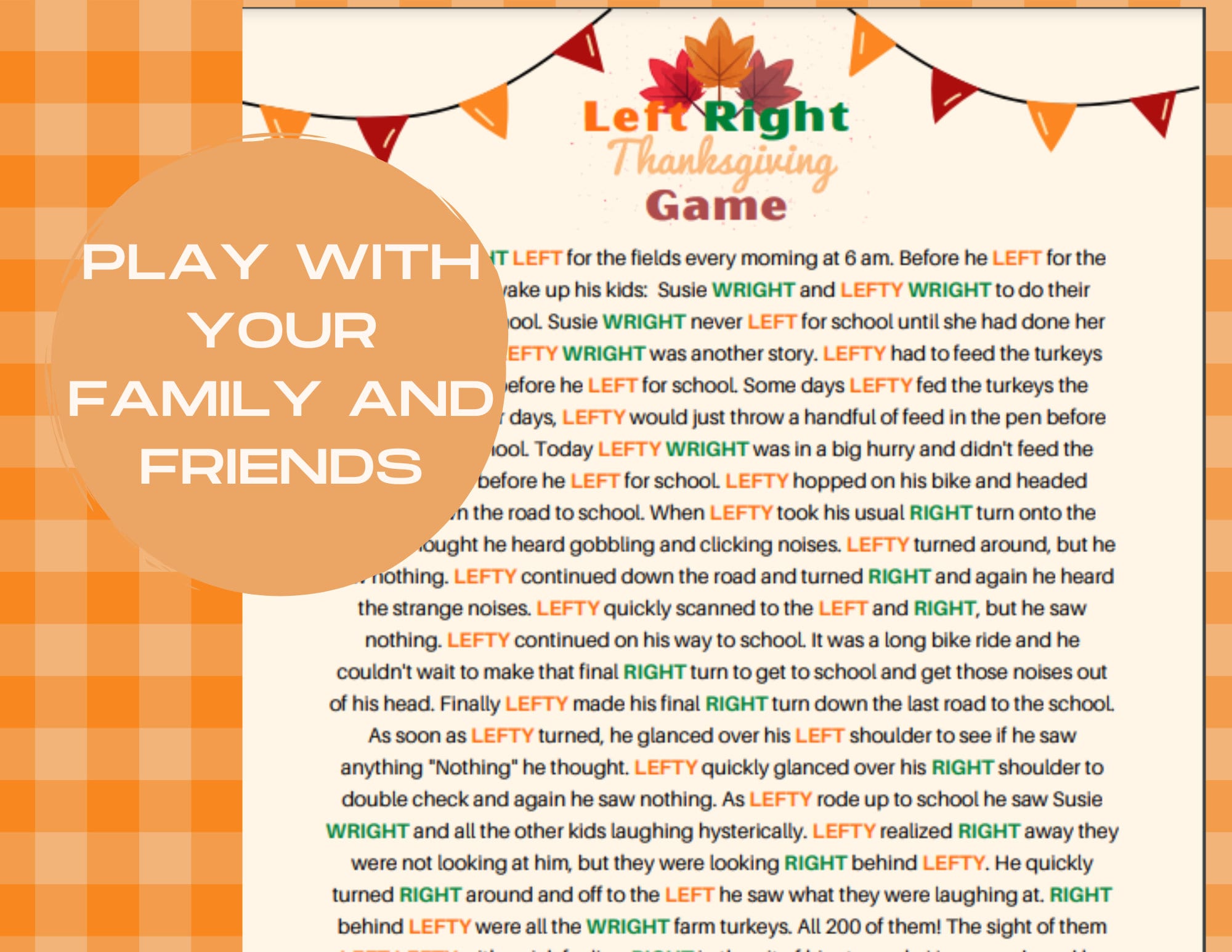 Thanksgiving Left Right Game, 2023 Thanksgiving Game, Group Game ...