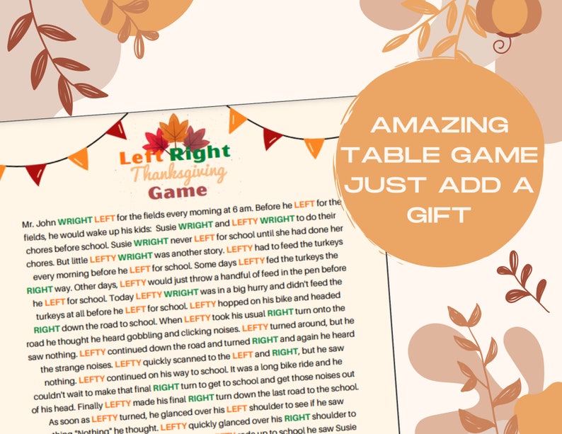 Thanksgiving Left Right Game, 2023 Thanksgiving Game, Group Game ...