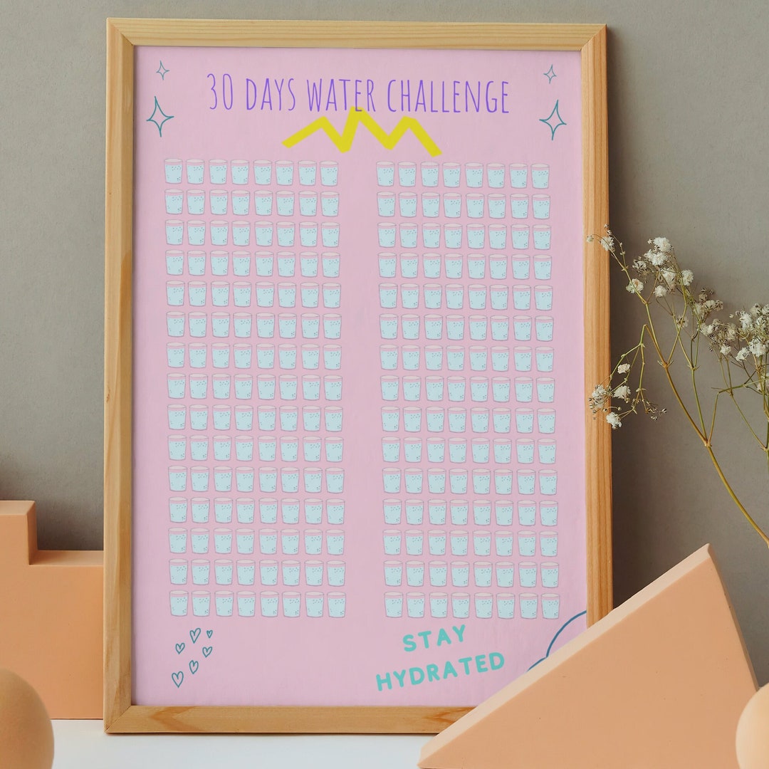 30 Days Water Challenge, Digital Self-care Planner, Water Reminder ...