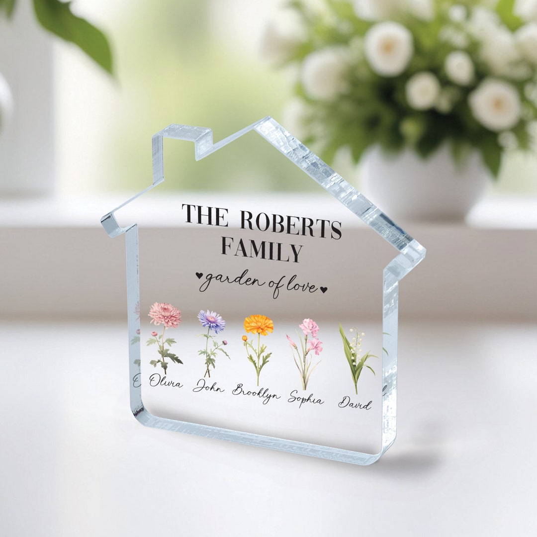 Personalized Family Gift, Birth Flower Acrylic Plaque, Family Garden ...