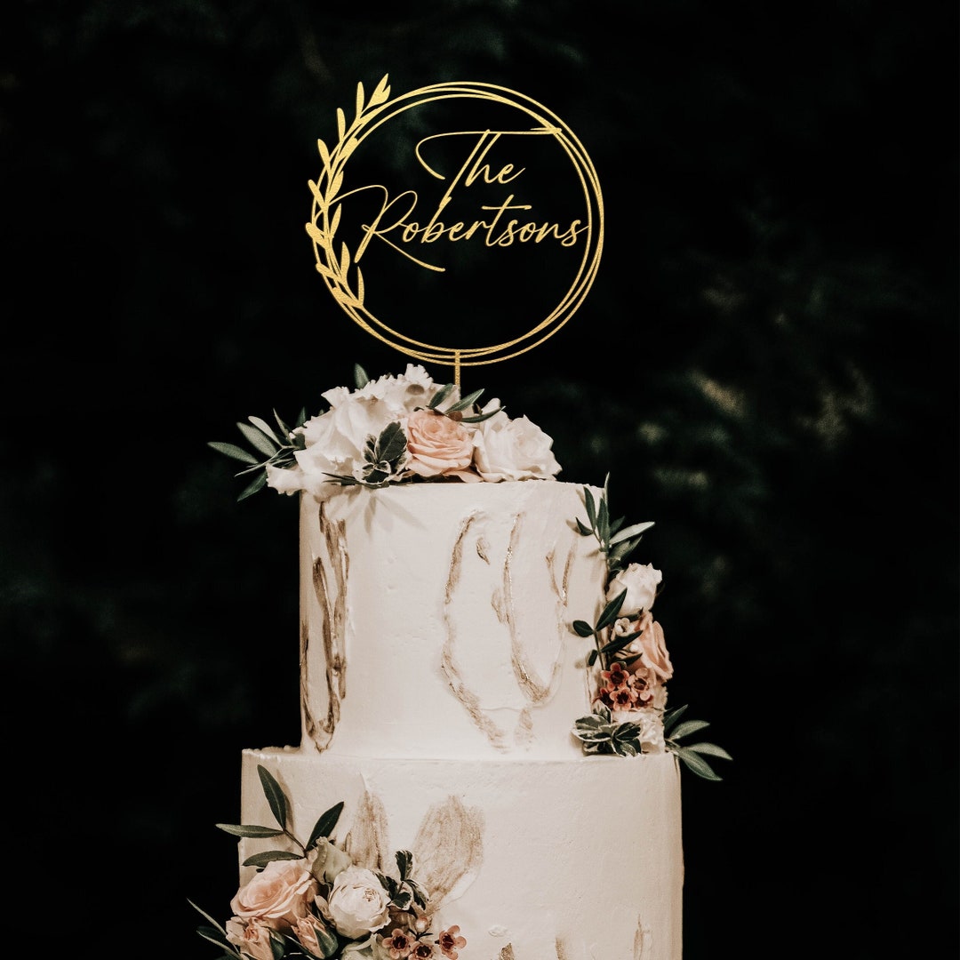 Flower Wreath Cake Topper, Mr and Mrs Cake Topper, Personalized Cake ...