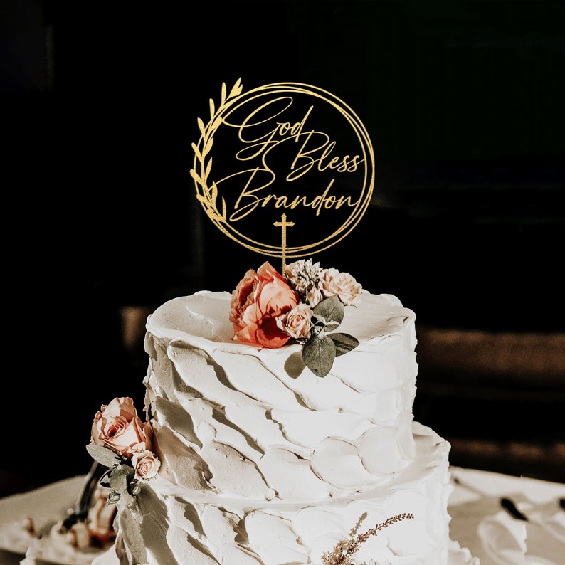 Baptism Cake Topper God Bless Cake Topper Wreath Christening - Etsy