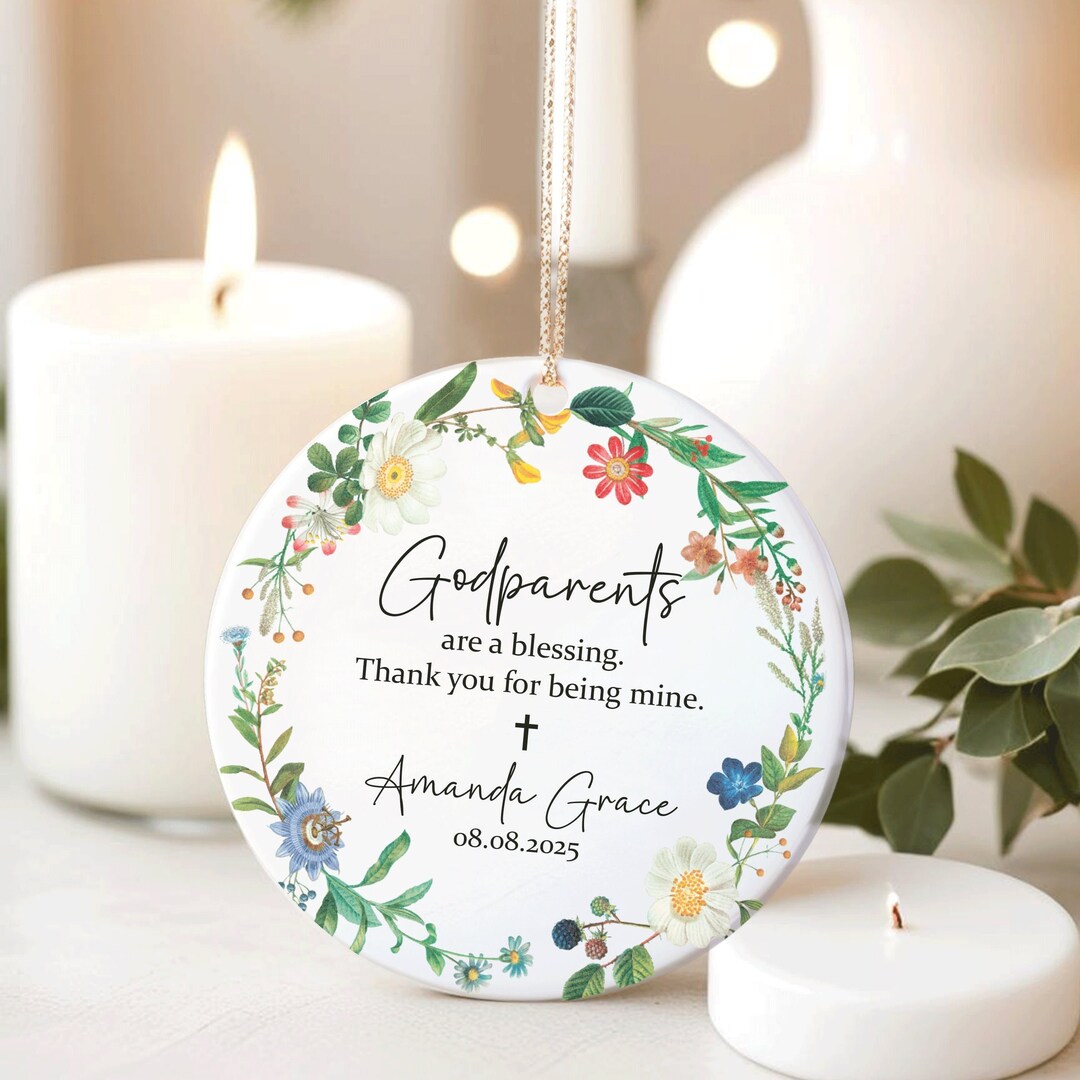 Godparents Gift, Personalized Godparents Ceramic Ornament, Baptism Gift ...