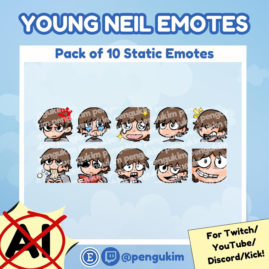 10 Young Neil Emote Pack for Twitch Youtube Discord Facebook Kick ...