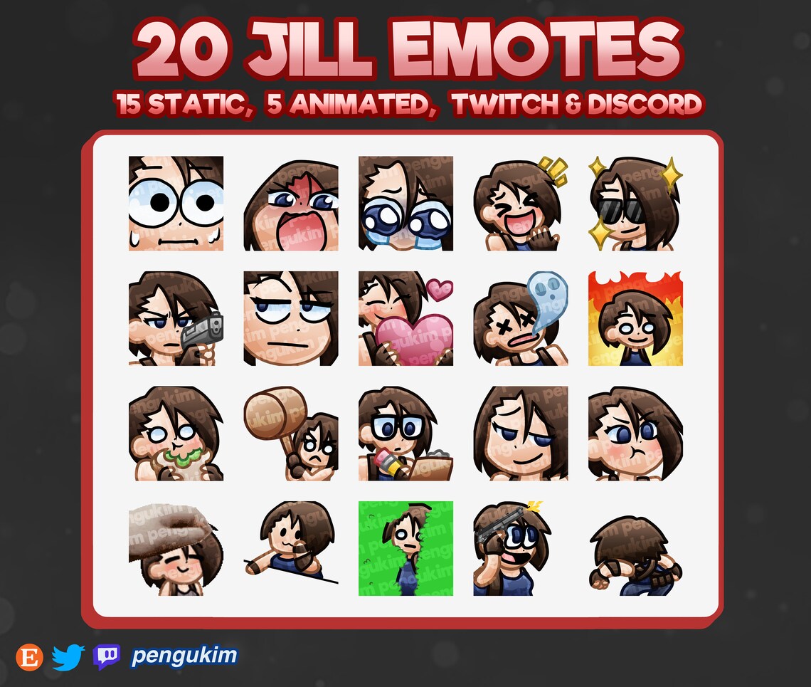 Plus de 20 émotes Jill Valentine animées et statiques pour Twitch ...