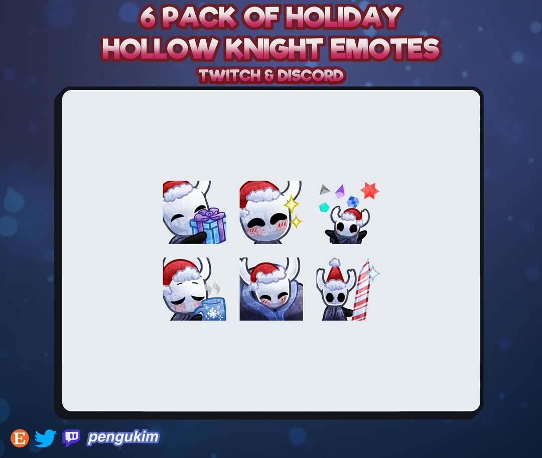 6 Christmas Holiday Themed Hollow Knight STATIC Emotes for Twitch ...