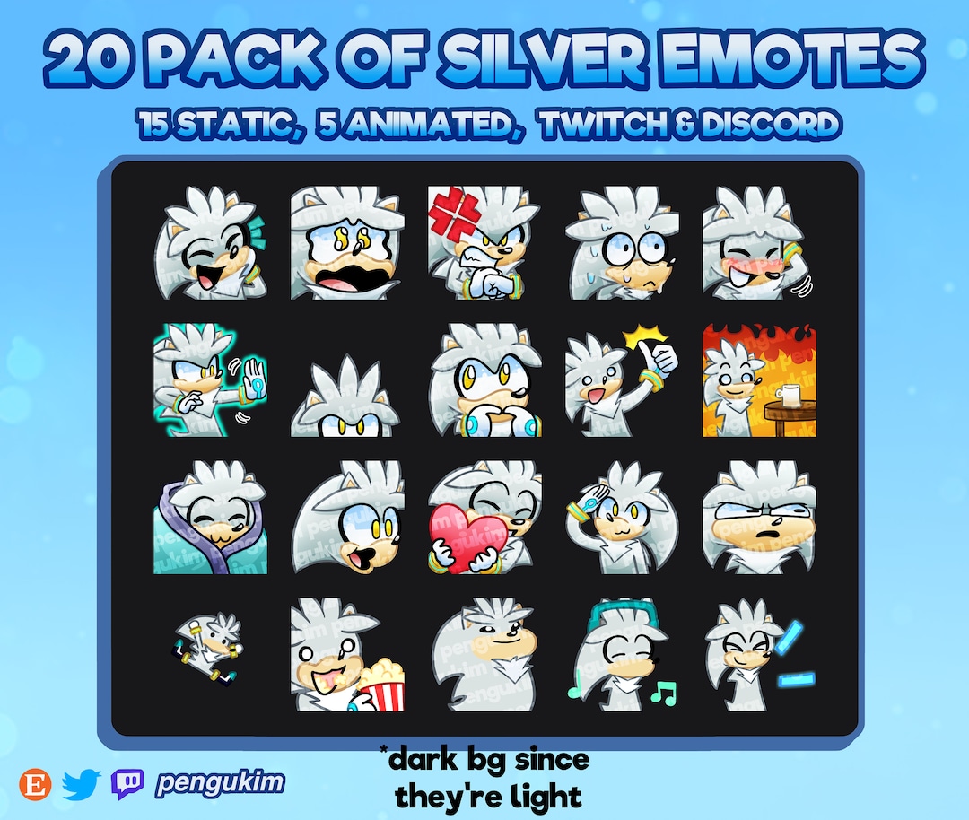 20+ Silver the Hedgehog STATIC + ANIMATED Emotes for Twitch, Youtube ...