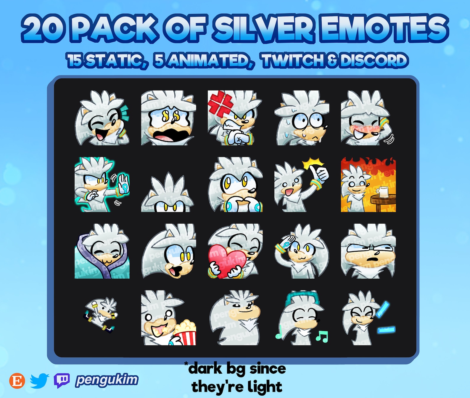 20+ Silver the Hedgehog STATIC + ANIMATED Emotes for Twitch, Youtube ...