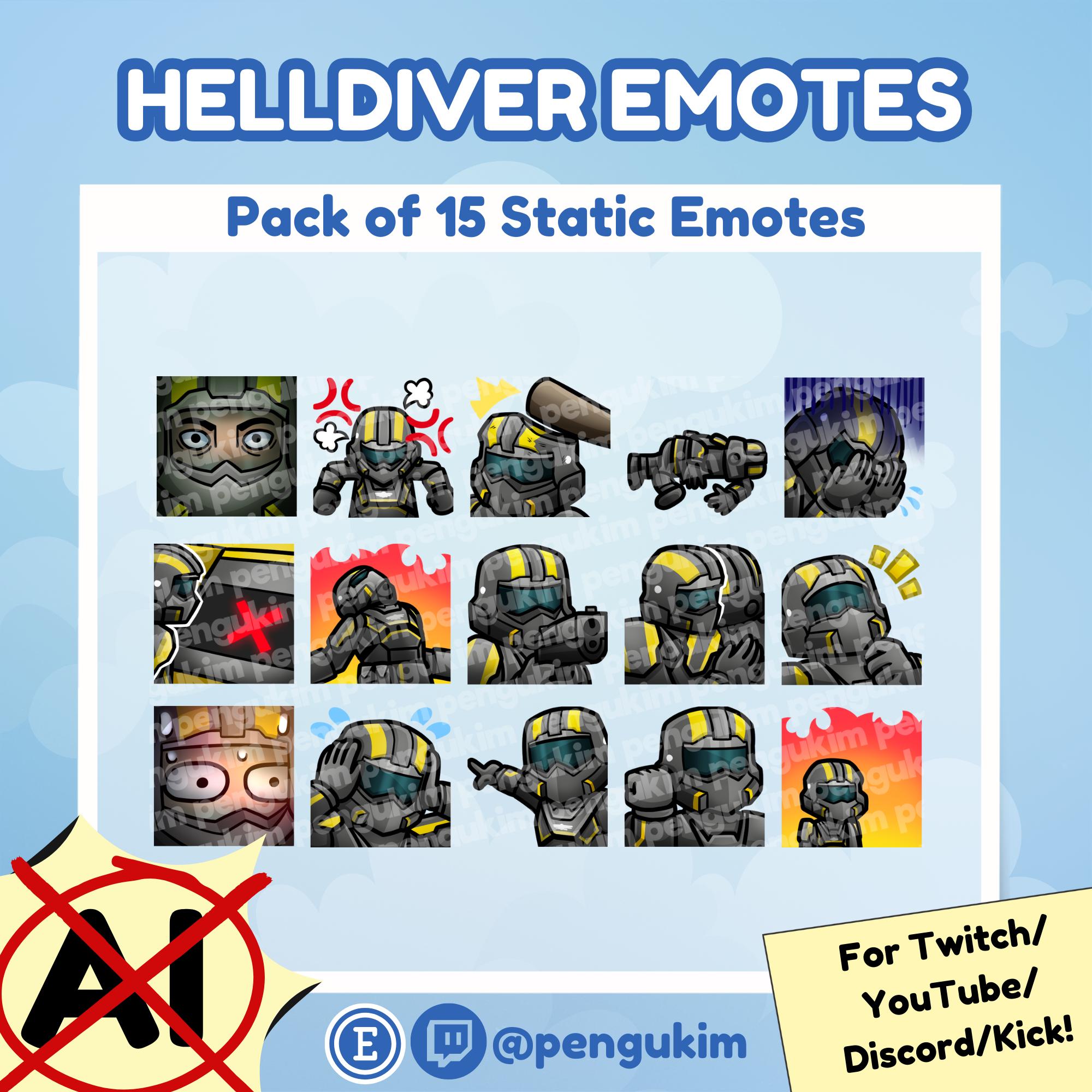 15 Helldiver Emotes for Twitch Youtube Discord Facebook Kick ...