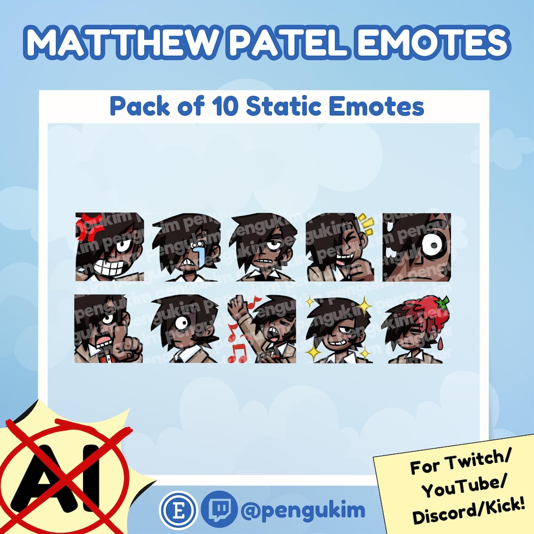 10 Matthew Patel Emote Pack for Twitch Youtube Discord Facebook Kick ...