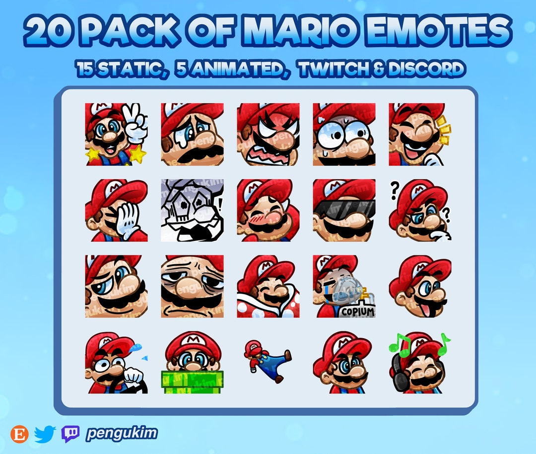 20 Mario Static Animated Emotes For Twitch Youtube Discord Ready To Use Etsy