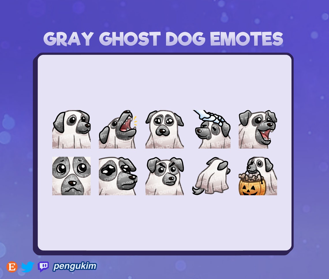 10 Cute Gray Ghost Dog Emote Pack Emotes for Twitch - Etsy