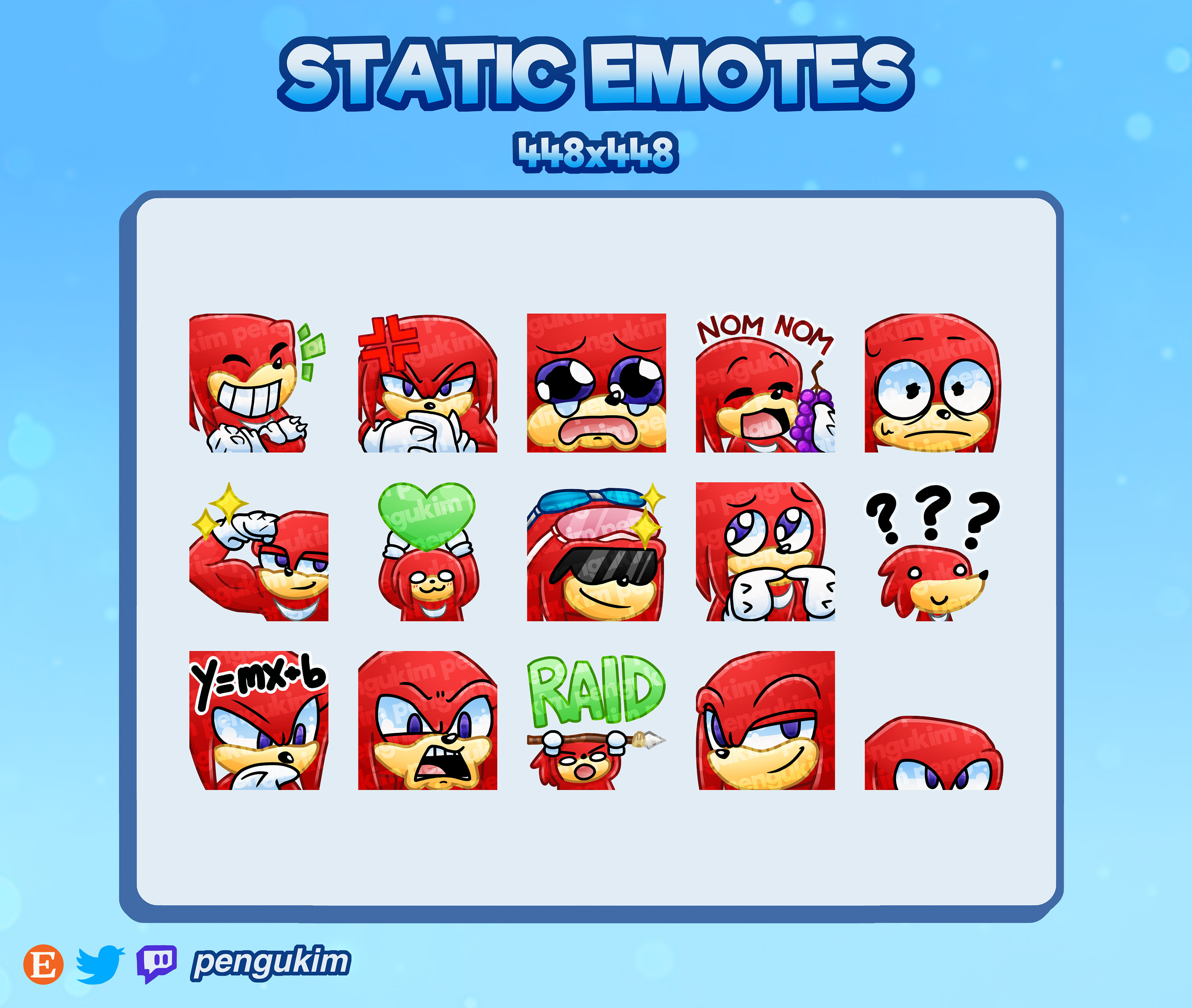 20+ Knuckles the Echidna STATIC + ANIMATED Emotes for Twitch, Youtube ...