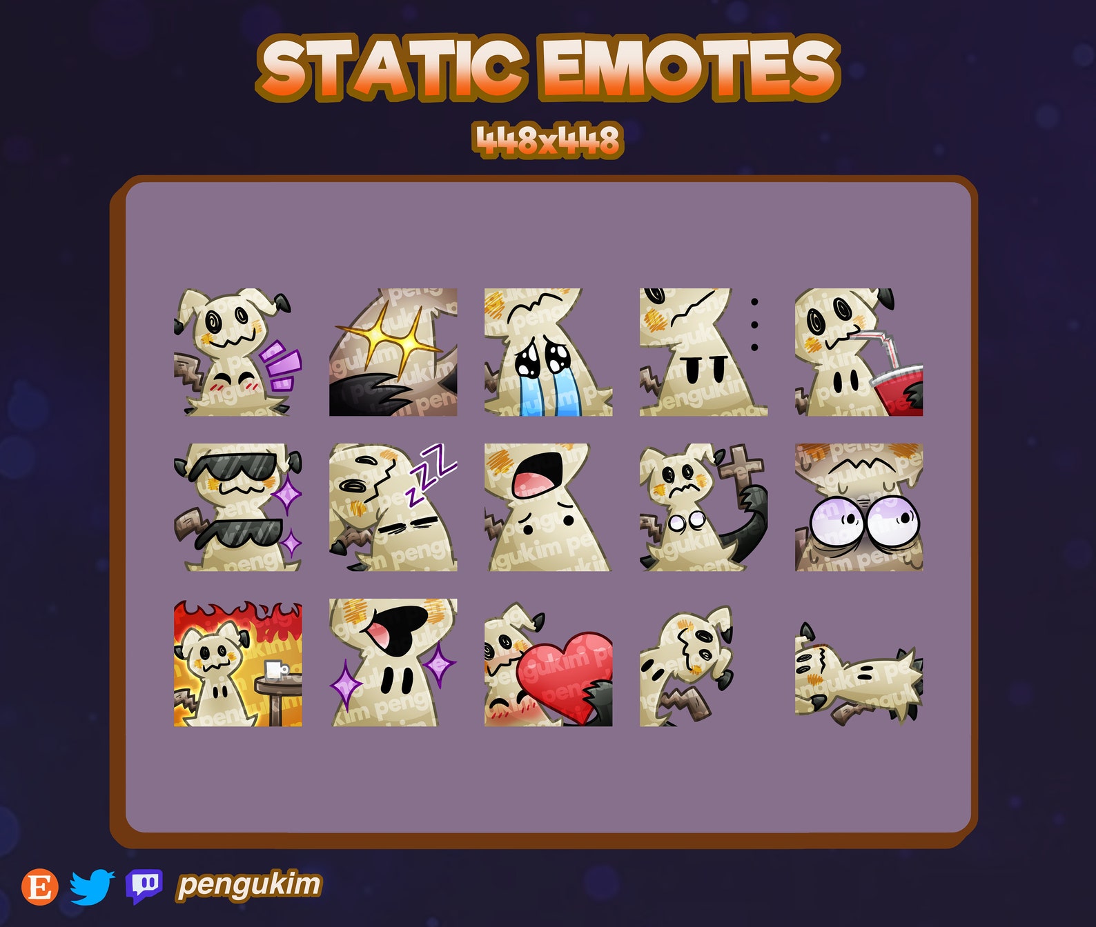 40 Mimikyu 20 Normal & 20 Shiny STATIC ANIMATED Emotes for Twitch ...